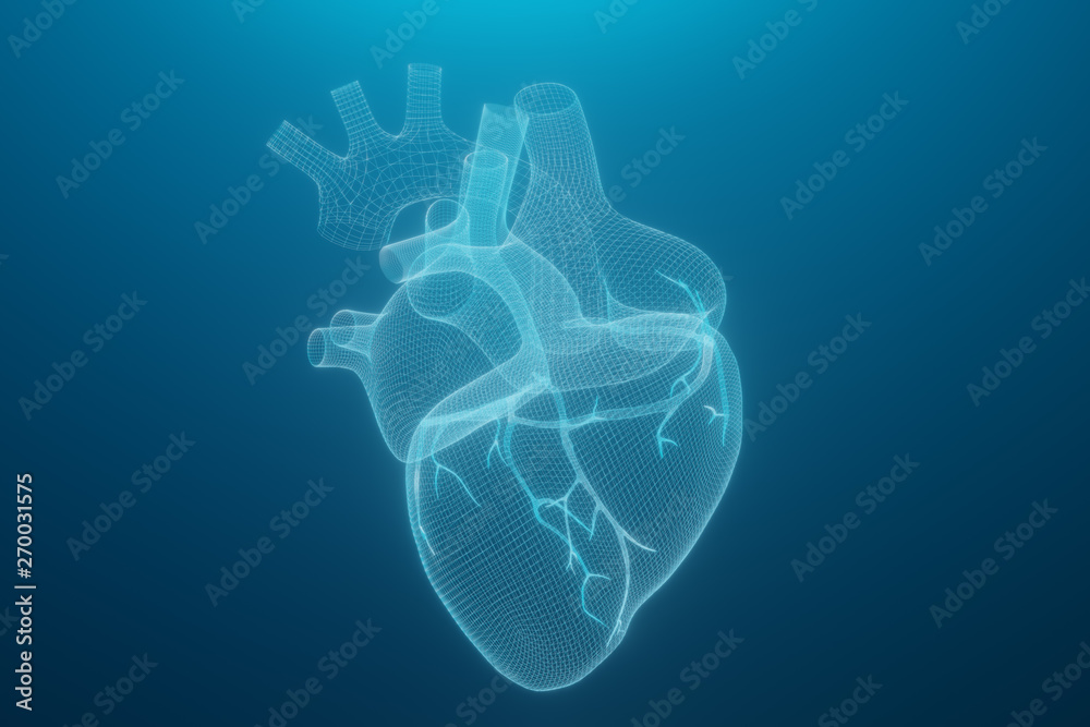 3D wireframe hearts render isolated white backgrounds, Abstract Heart ...