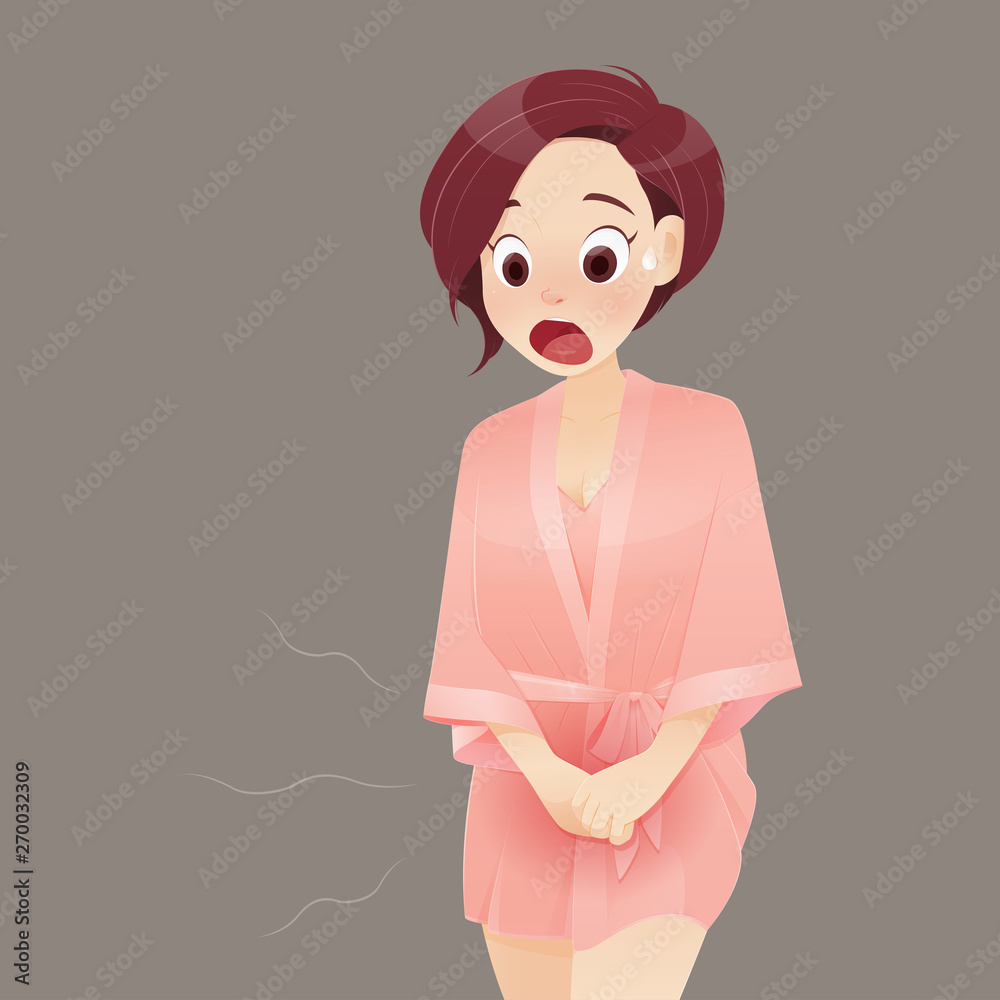 Cartoon woman in pink sleepwear with genital itching caused by the ...
