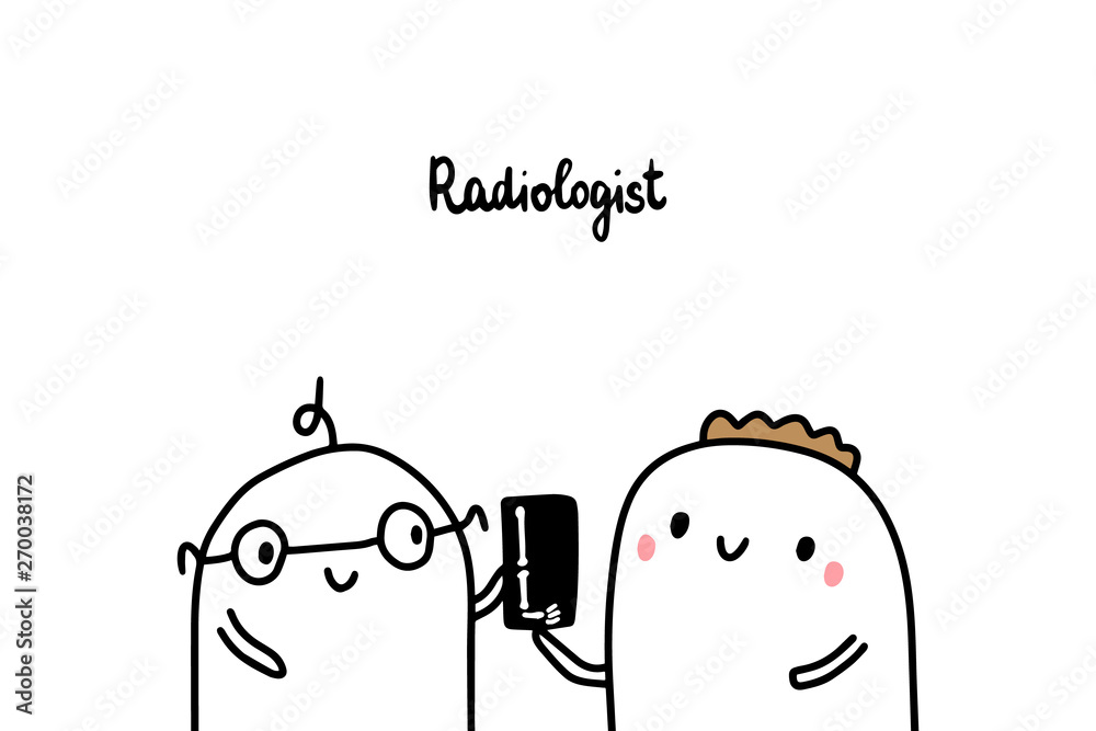 Radiologist hand drawn vector illustration in cartoon style. Xray and ...