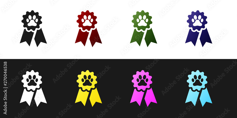 Set Pet award symbol icon isolated on black and white background. Badge ...