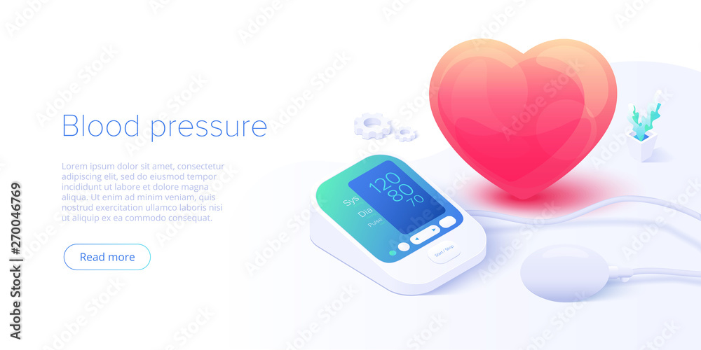 Blood pressure concept in isometric vector illustration. Arterial ...