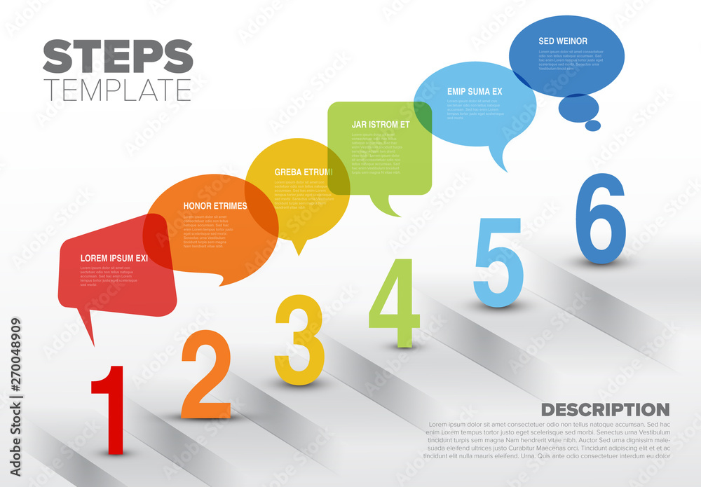 Informative Timeline Six Steps Colorful Layout Stock Template | Adobe Stock