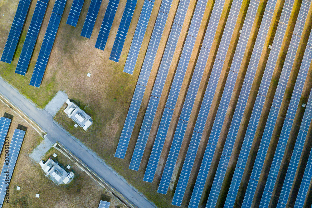 Aerial view of Solar panel farm or solar power plant. Alternative ...
