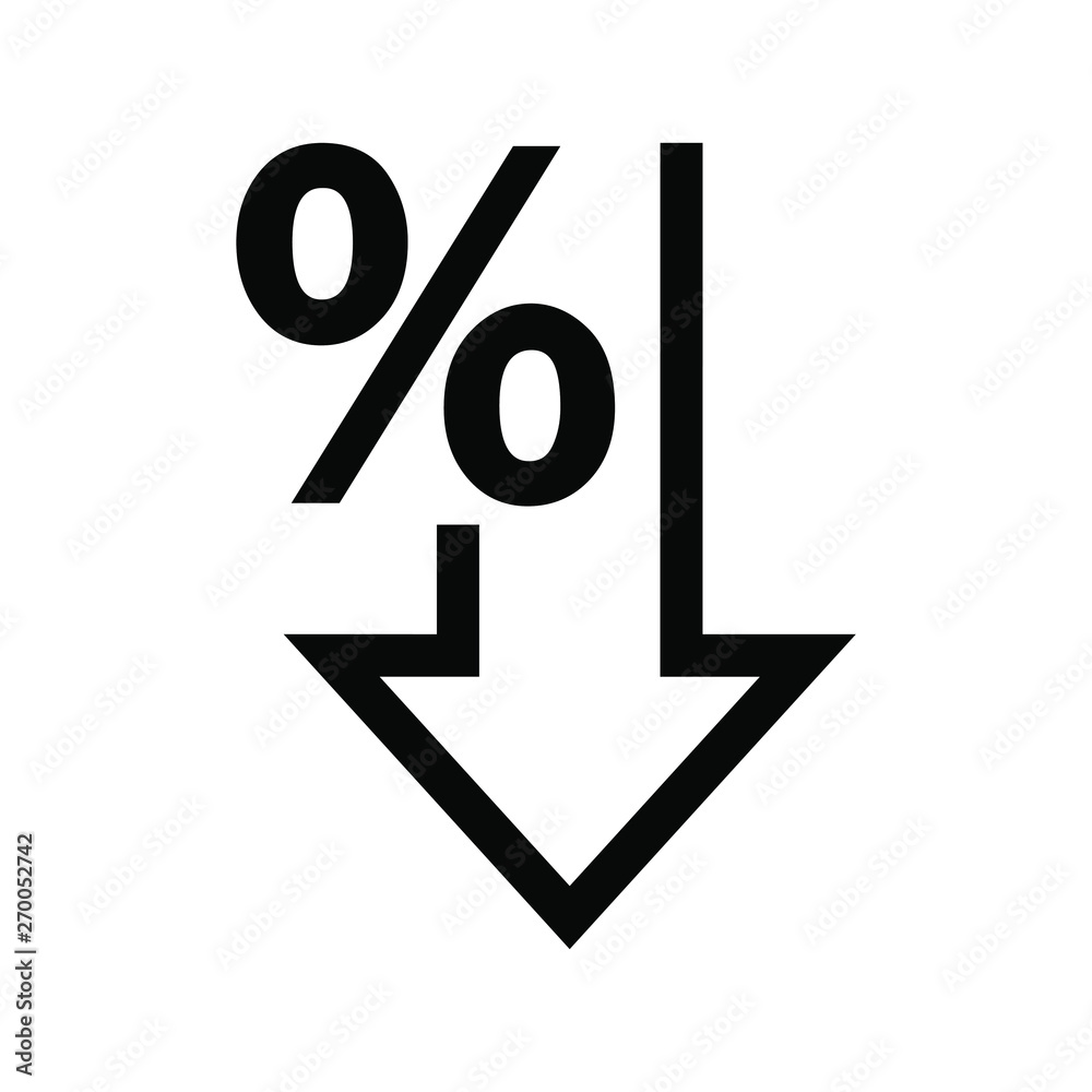 Percent down vector icon. Percentage, arrow, reduction - illustration ...