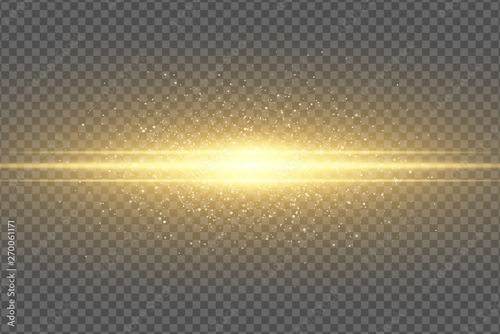 Abstract magic stylish light effect on a transparent background. Golden ...