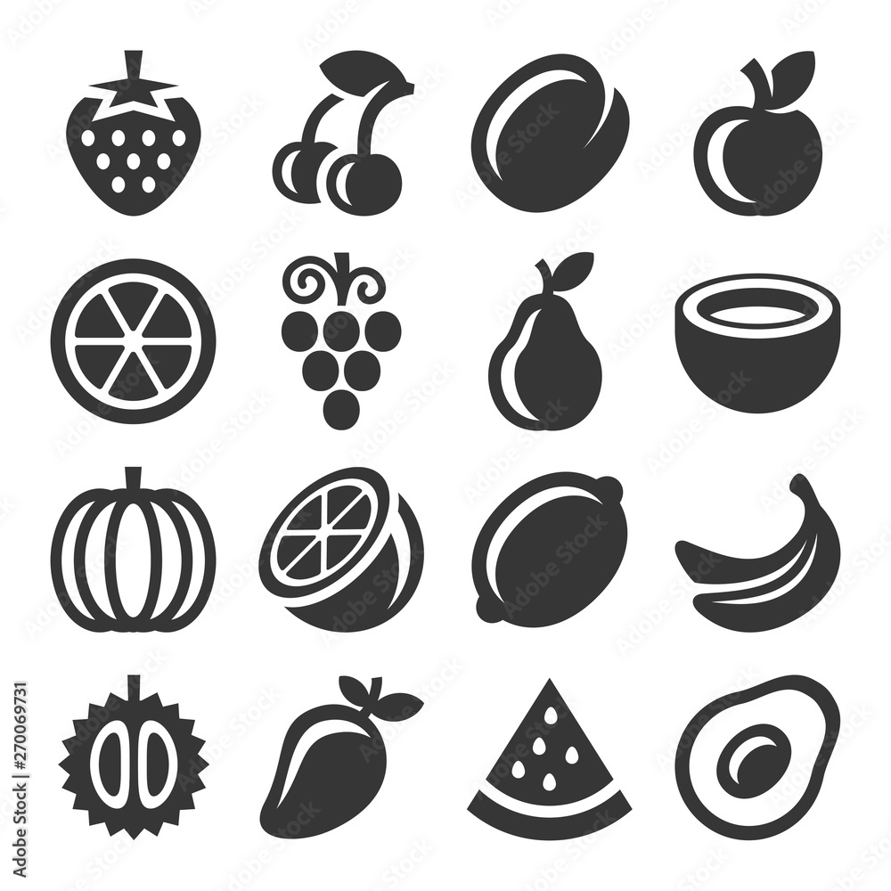 Fruits Icons Set on White Background. Vector Stock Vector | Adobe Stock