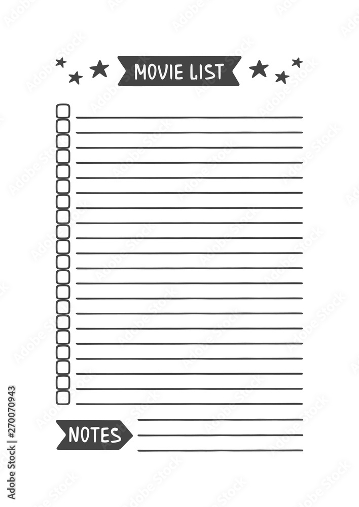 Movie List. Vector Template for Agenda, Planner and Other Stationery ...
