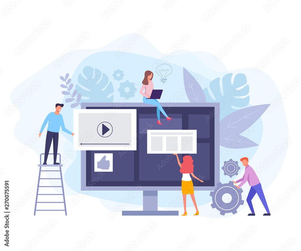 Internet online teamwork. Vector flat cartoon graphic design banner ...