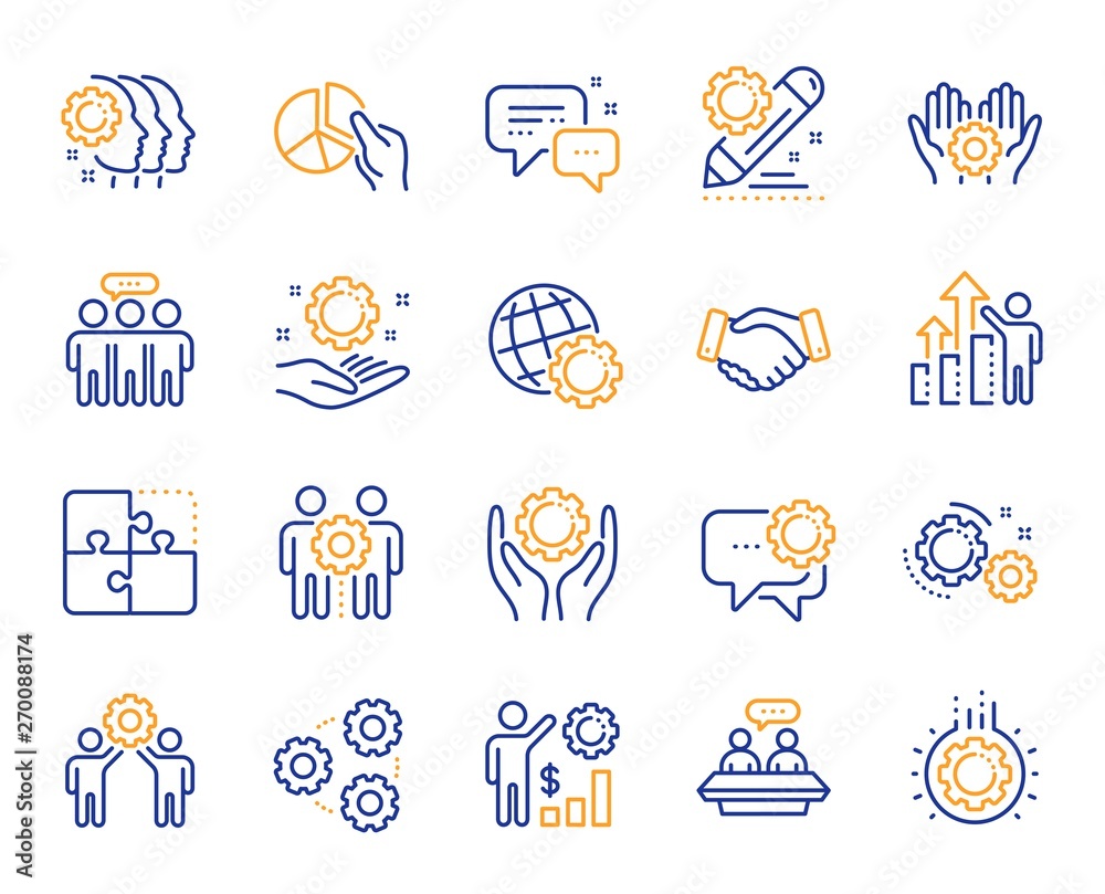 Employees benefits line icons. Business strategy, handshake and people ...