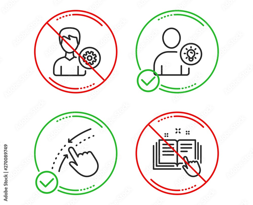 Do or Stop. Support, Swipe up and User idea icons simple set. Technical ...