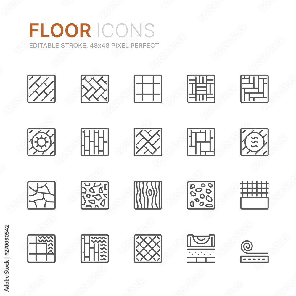 Collection of floor related line icons. 48x48 Pixel Perfect. Editable ...