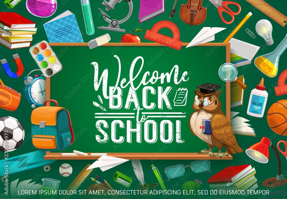 Inscription on blackboard welcome back to school Stock Vector | Adobe Stock