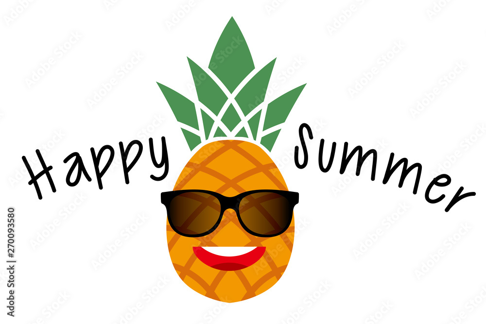 Illustration of a pineapple character with sunglasses Happy summer ...