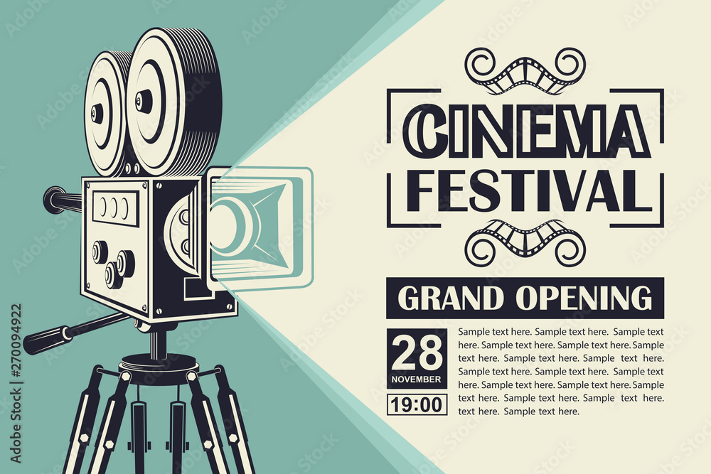 cinema poster with retro movie camera background Stock Vector | Adobe Stock