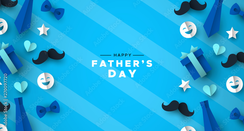Fathers Day greeting card of blue dad paper icons Stock Vector | Adobe ...