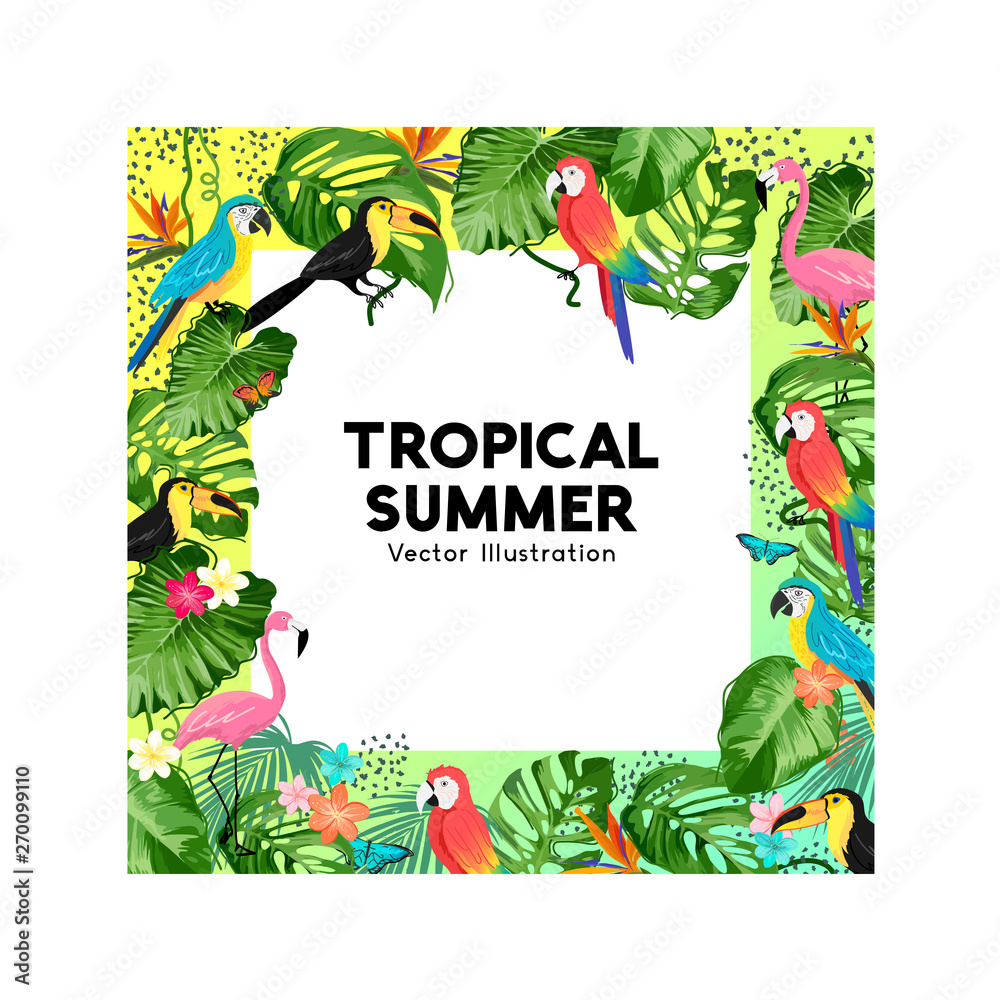 Tropical Jungle Background Border Design Stock Vector | Adobe Stock