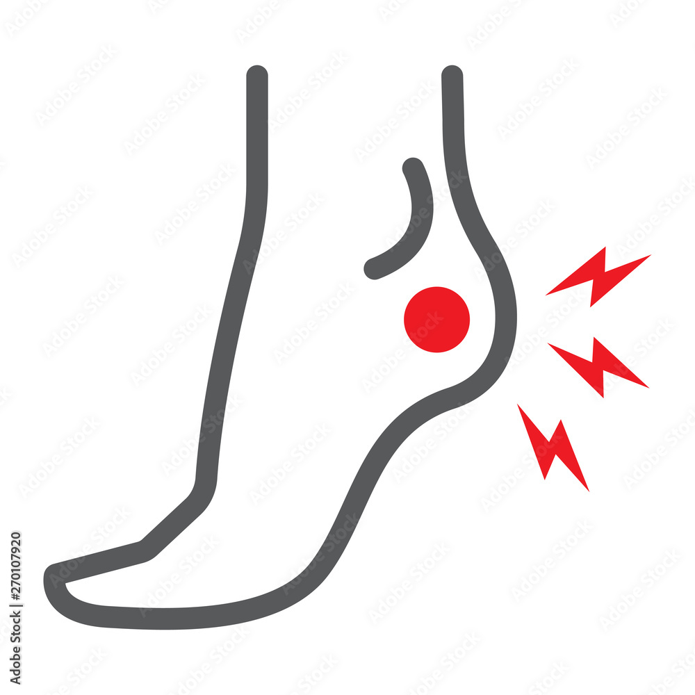 Heel pain line icon, body and painful, foot ache sign, vector graphics ...
