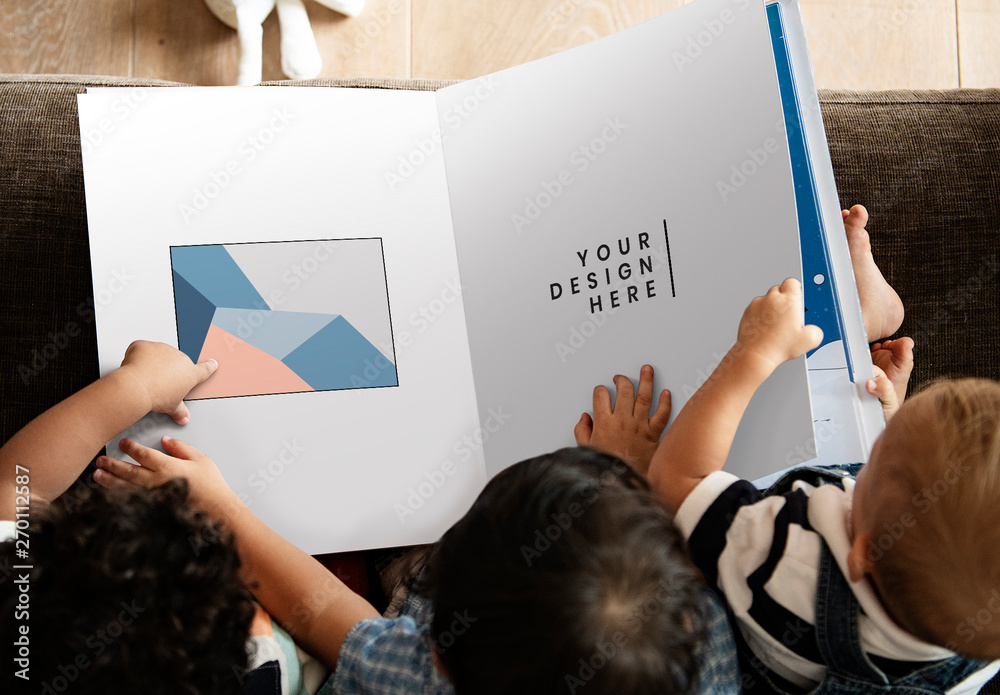 Kids Reading a Book Mockup Stock Template | Adobe Stock
