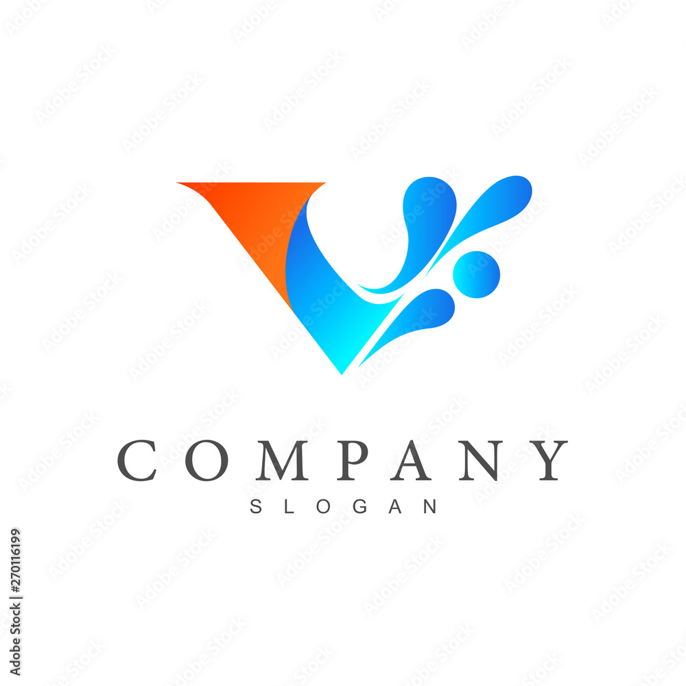 logo letter v , symbol of clear and fresh water droplets, logo of fresh ...