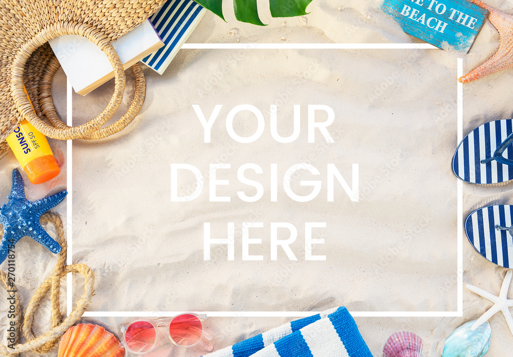 Summer Beach Flat Lay Mockup Stock Template | Adobe Stock