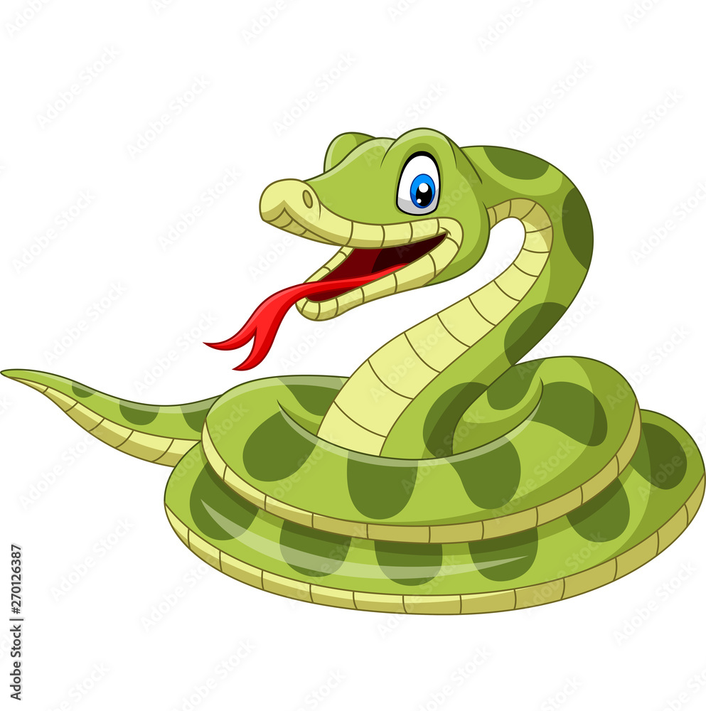 Cartoon green snake on white background Stock Vector | Adobe Stock