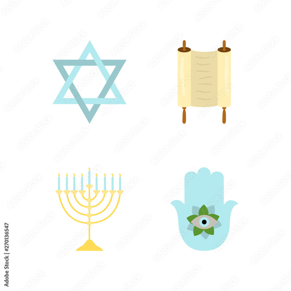 Vector icon set of jewish symbols on white background. Stock Vector ...