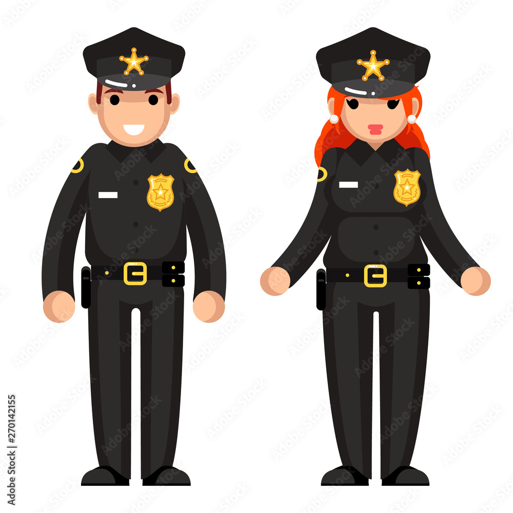 Police officer female male policeman flat design woman man character ...