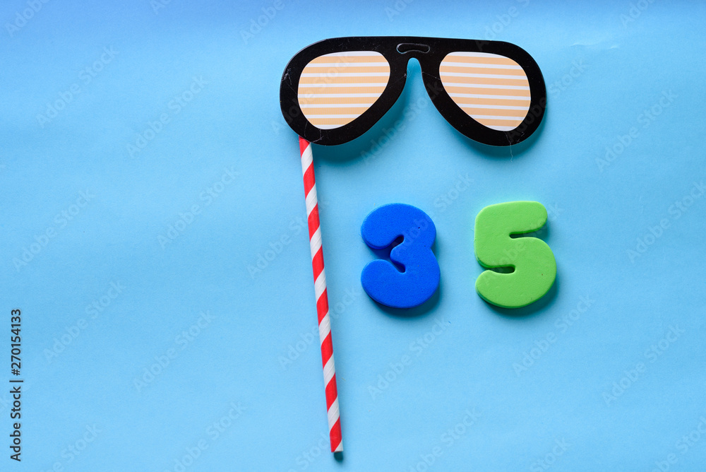 35 celebrating blue green number with sunglasses cute paper mask on ...