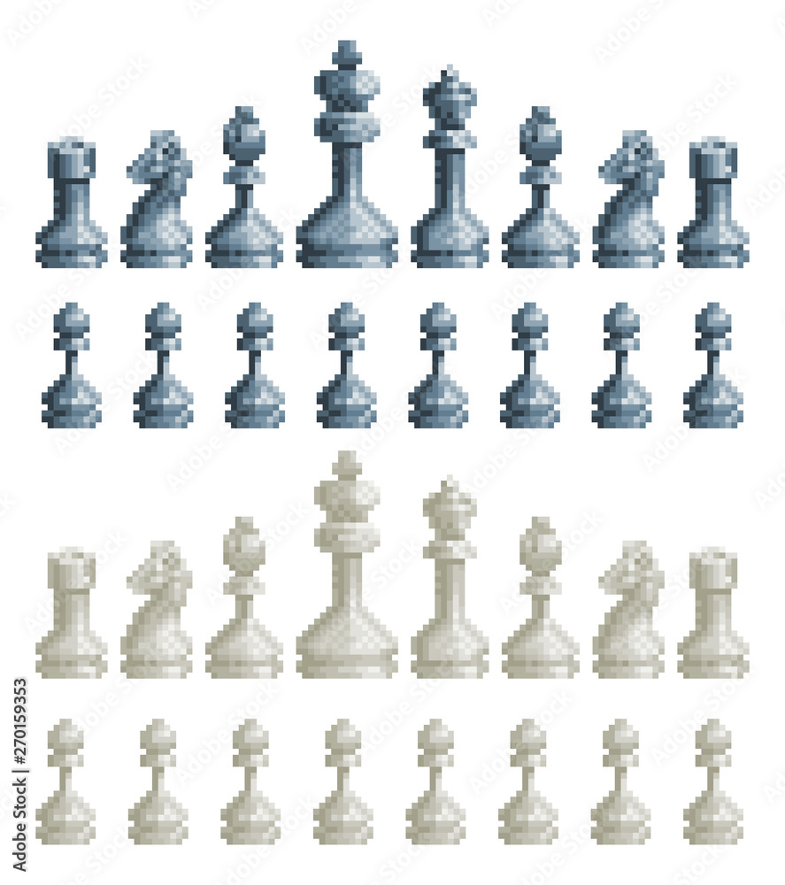 Chess pieces set icons in an 8 bit pixel video game art style Stock ...