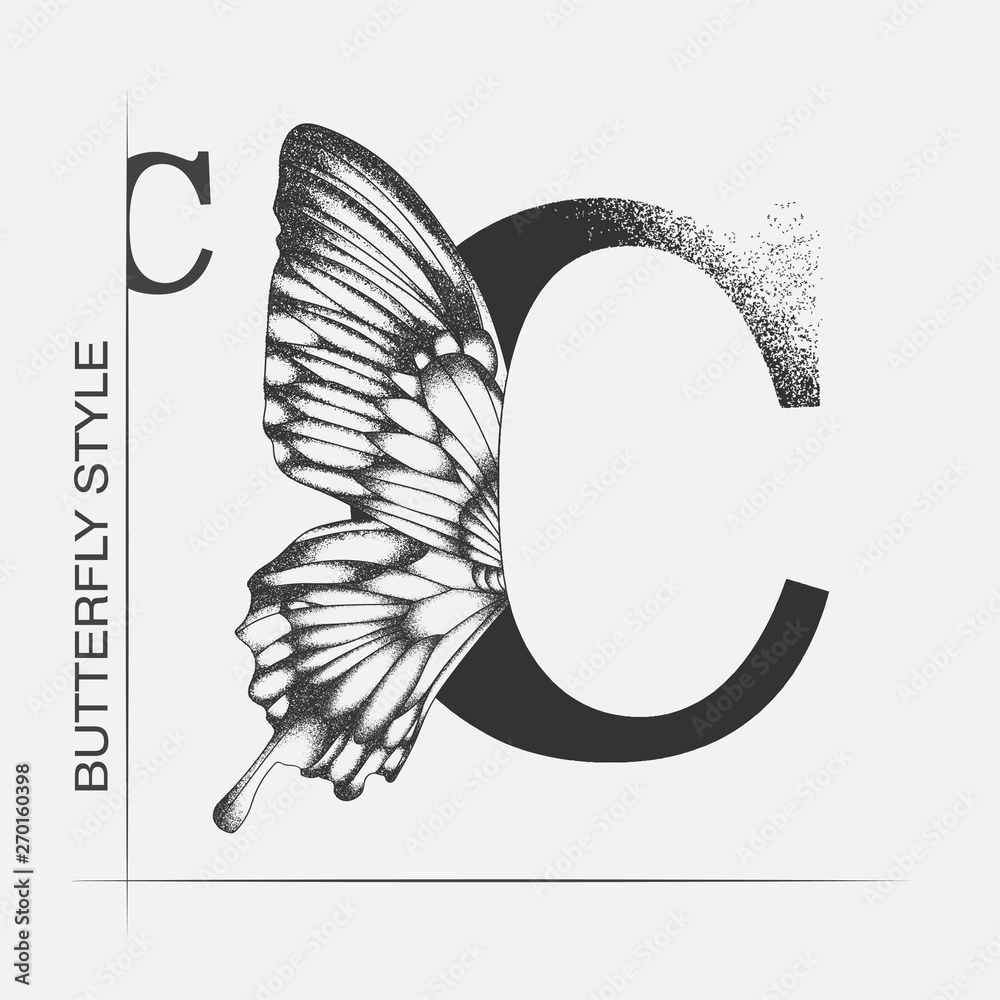Letter C with butterfly silhouette. Monarch wing butterfly logo ...