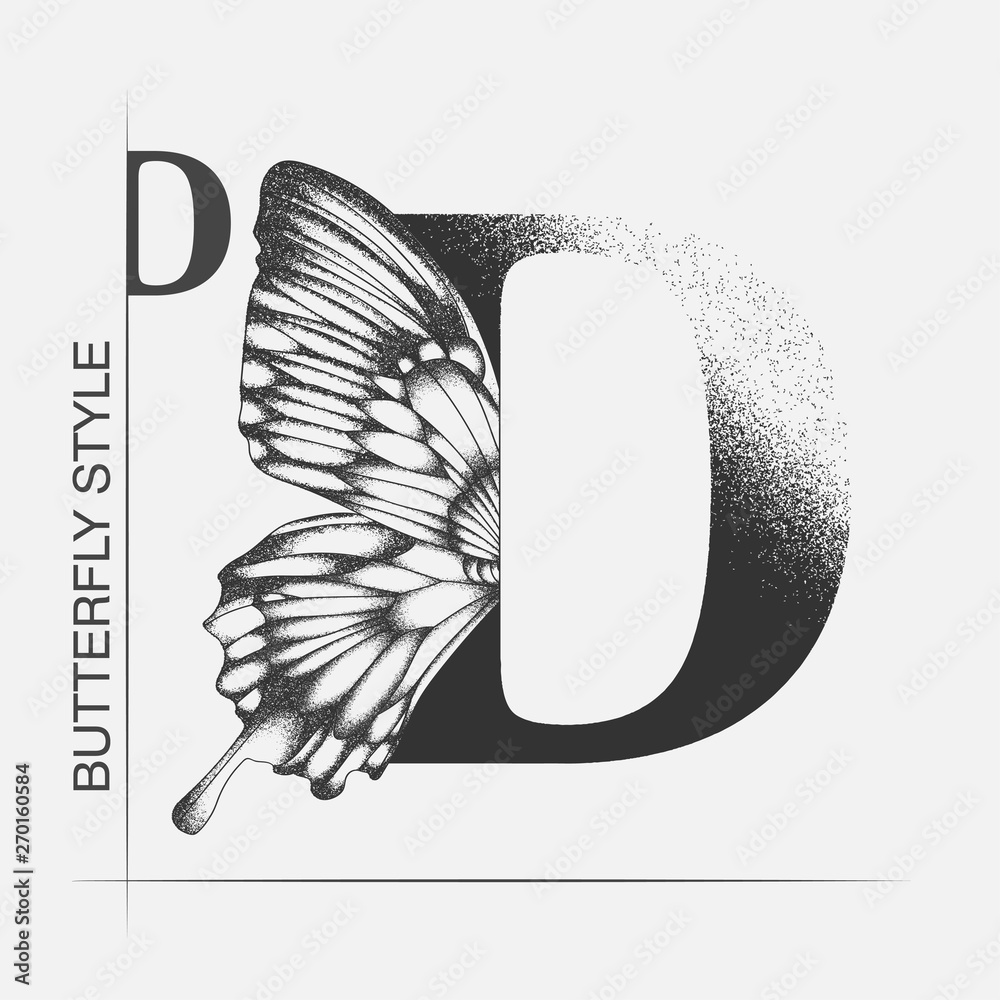 Letter D with butterfly silhouette. Monarch wing butterfly logo ...