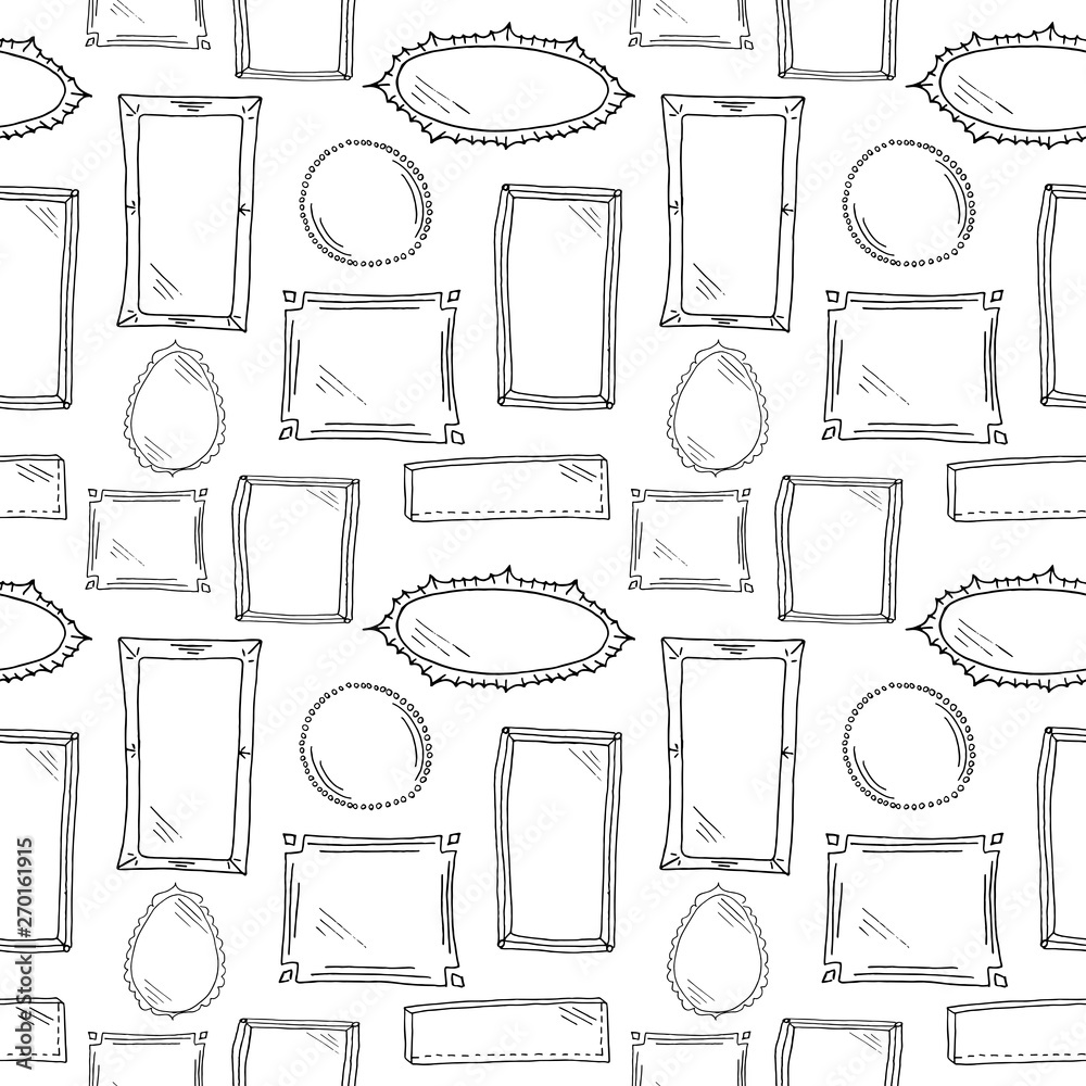 Frames seamless sketch pattern. Black hand drawn picture frames and ...