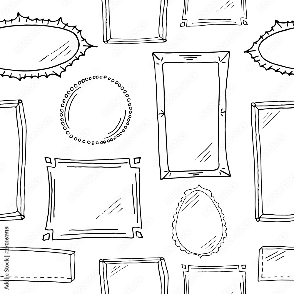Frames seamless sketch pattern. Black hand drawn picture frames and ...