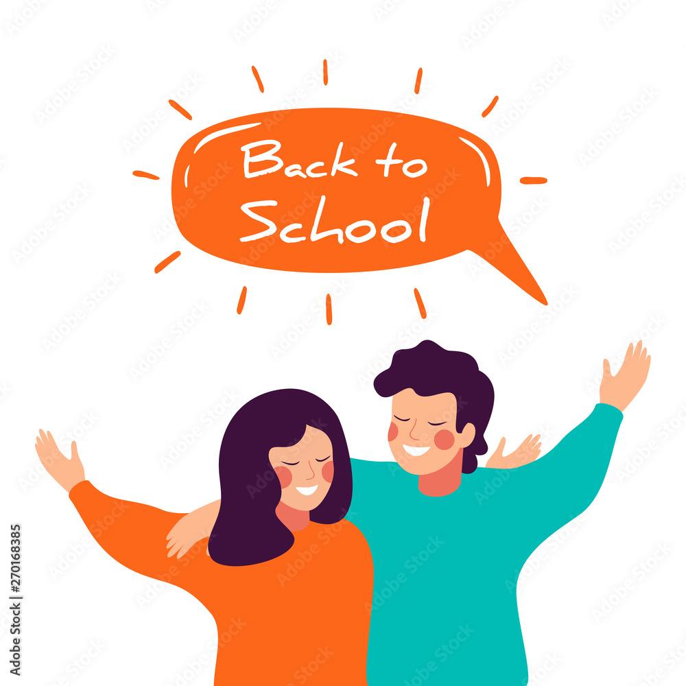 Back to school vector banner design with happy children embracing each ...