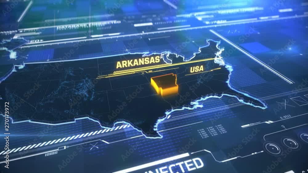 Arkansas US state border 3D modern map with a name, region outline ...