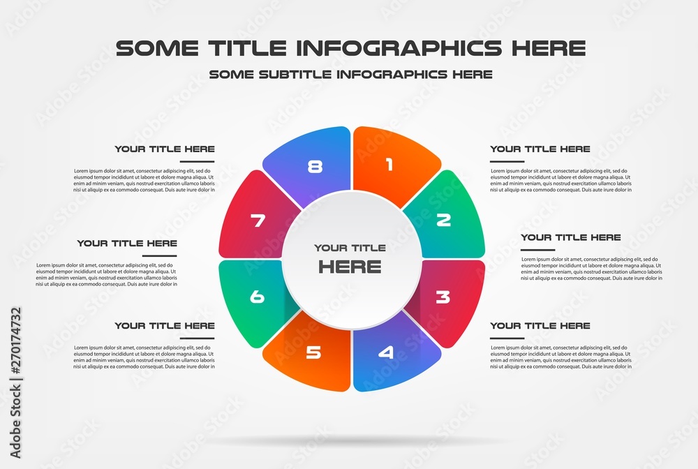Pie chart of percentage infographics. Element of graph, diagram with 8 ...