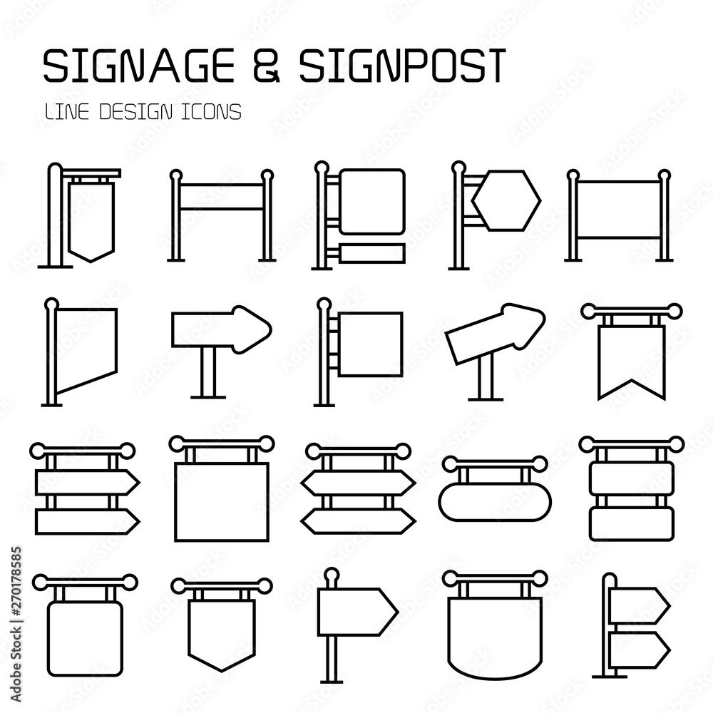 signpost, billboard, signage and road sign line icons Stock Vector ...