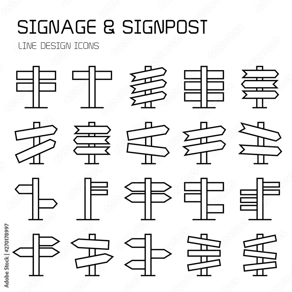 signpost, billboard, signage and road sign line icons Stock Vector ...