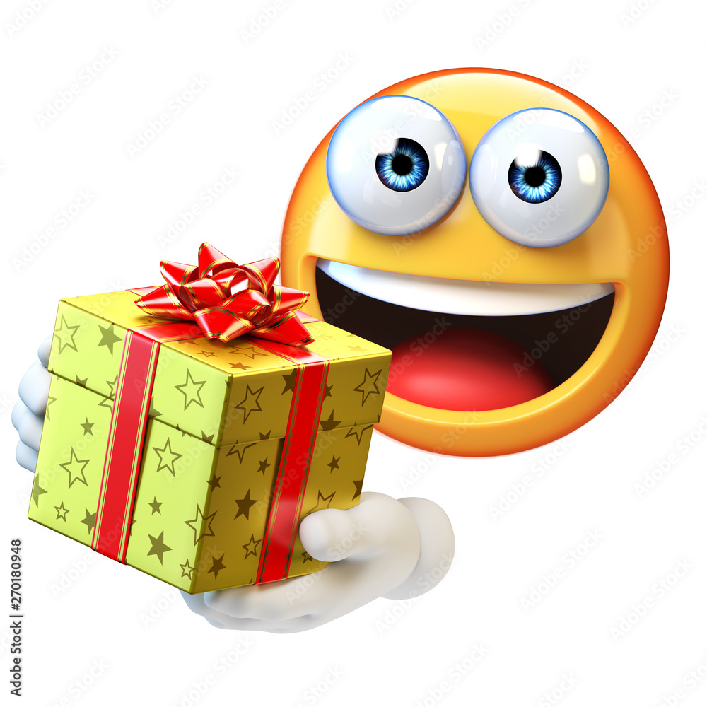 emoji holding present, emoticon 3d rendering Stock Illustration | Adobe ...