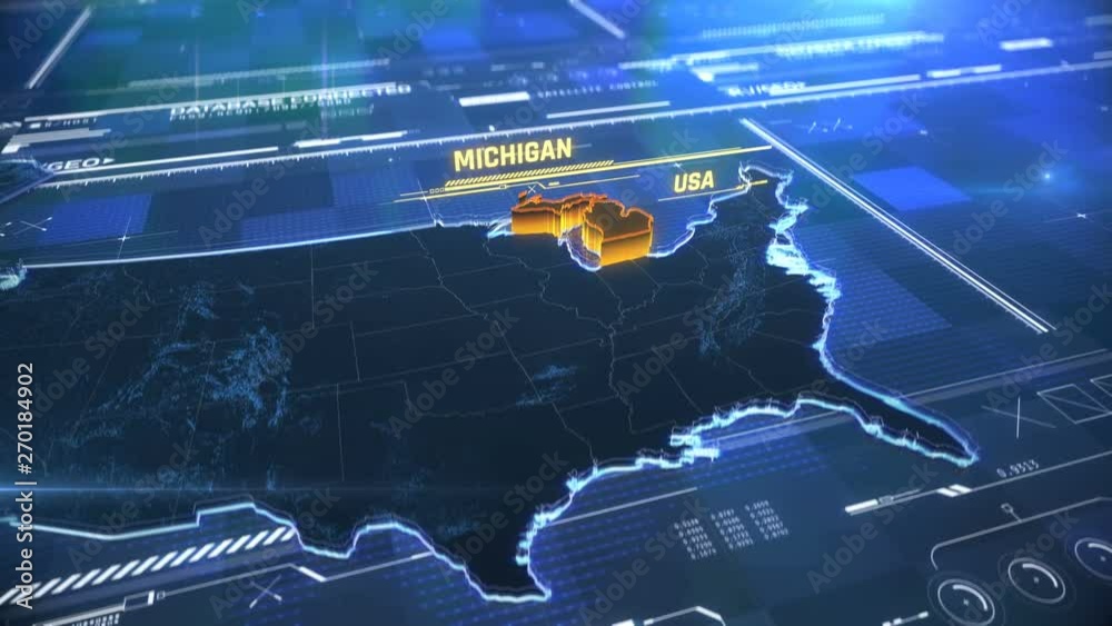 Michigan US state border 3D modern map with a name, region outline ...