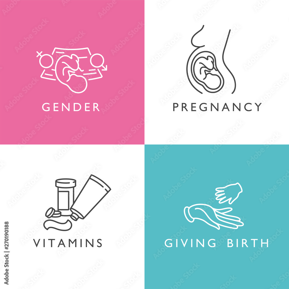 Vector set icons of obstetrics and pregnancy. Linear design for gender ...