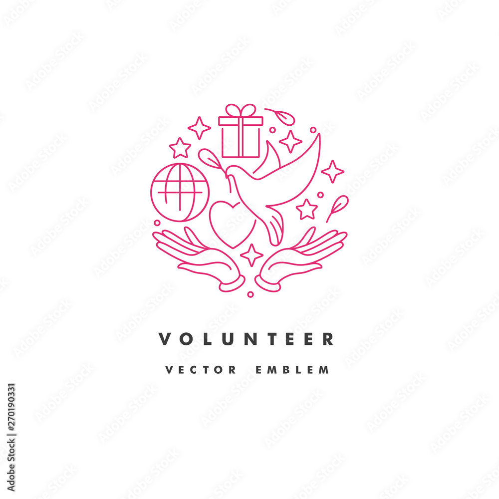 Vector logo, badge and icon for charity and volunteer concepts ...