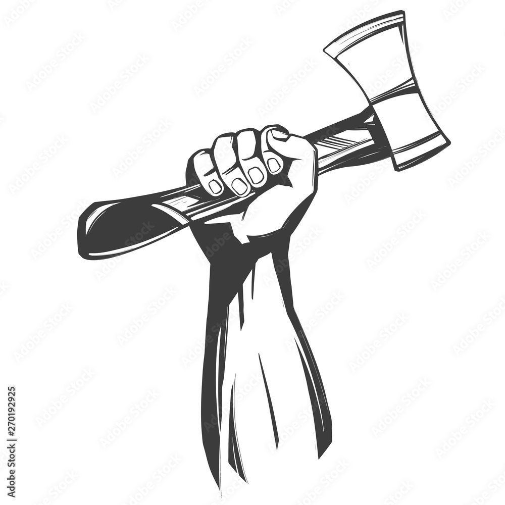 hand holding a hatchet, tools icon cartoon hand drawn vector ...