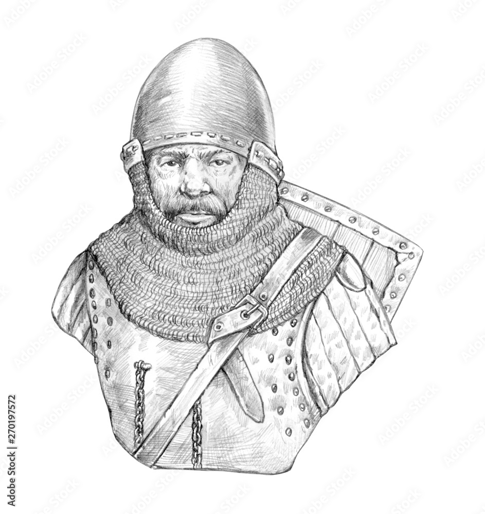 Medieval knight bust drawing. Knight isolated illustration. Historical ...