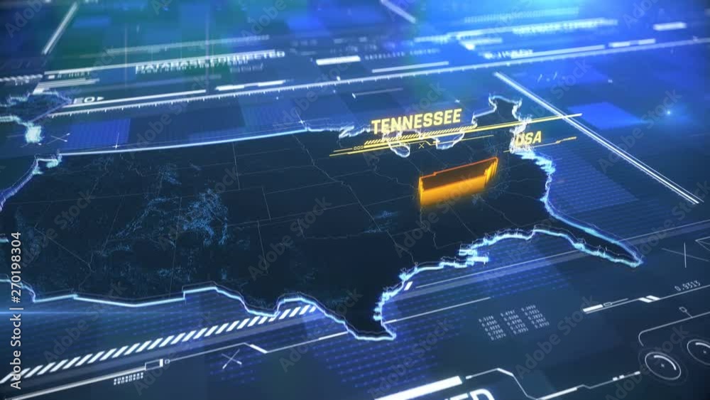 Tennessee US state border 3D modern map with a name, region outline ...