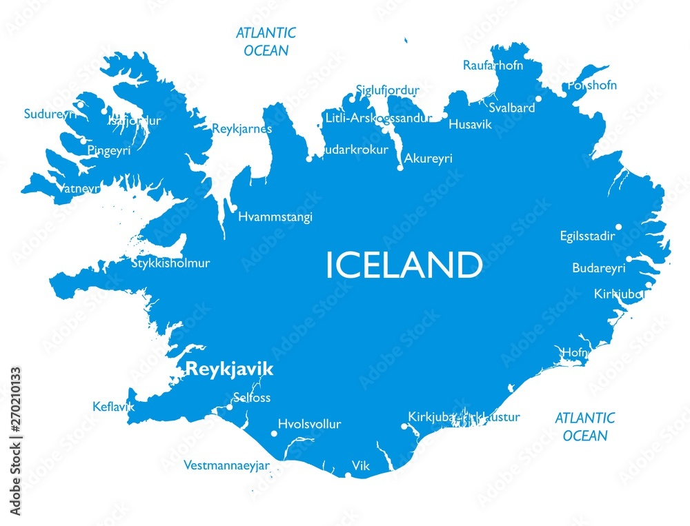 iceland map with towns names