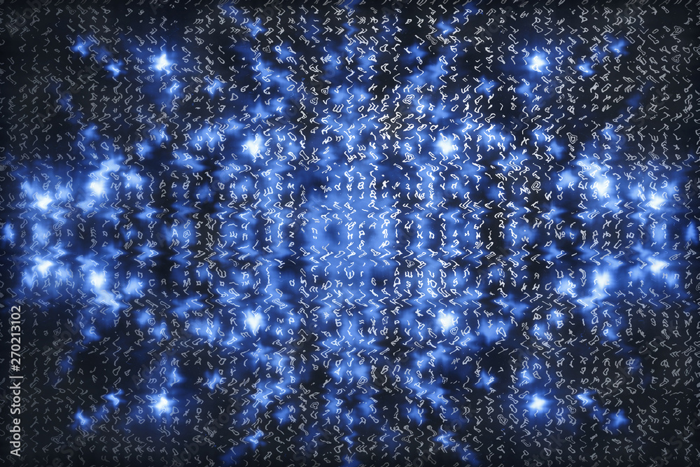 Blue matrix digital background. Abstract cyberspace concept. Characters ...