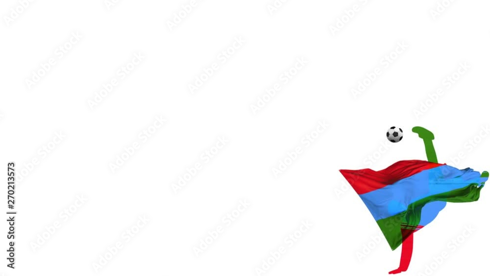 Karelia football player with a flag in the background kicks up a ...