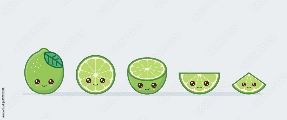 Lime set drawn cute kawaii food faces Stock Vector | Adobe Stock