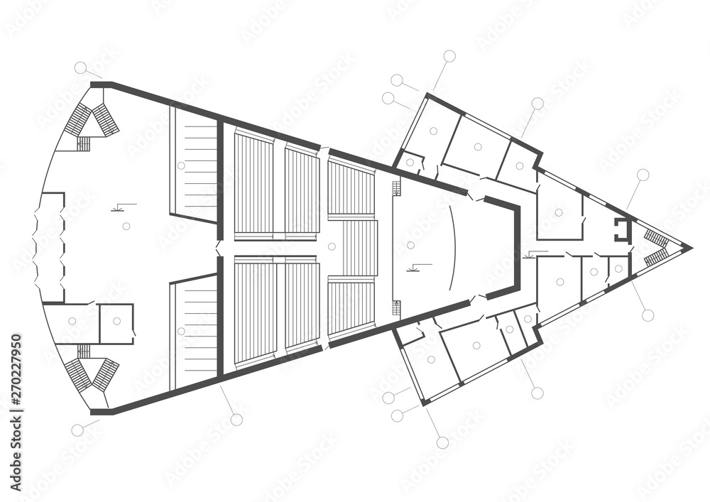Linear architectural sketch plan of concert hall Stock Vector | Adobe Stock